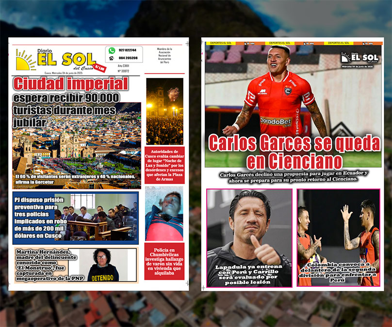 Miércole 04 de junio del 2025 - Diario el Sol del Cusco