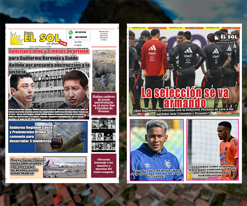 Lunes 02 de junio del 2025 - Diario el Sol del Cusco