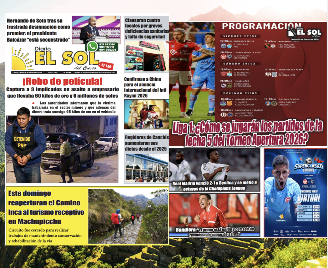 26 de febrero del 2026 - Diario el Sol del Cusco